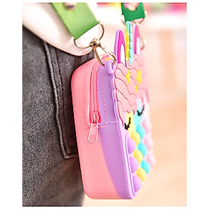 Gifts for Kids Rainbow Unicorn Purse Bag for Girls and Women, Fashion Pop Purse Push Bubbles Fidget Toy, Wallet Ladies Bag Silica Dimple Crossbody Bags For Girls