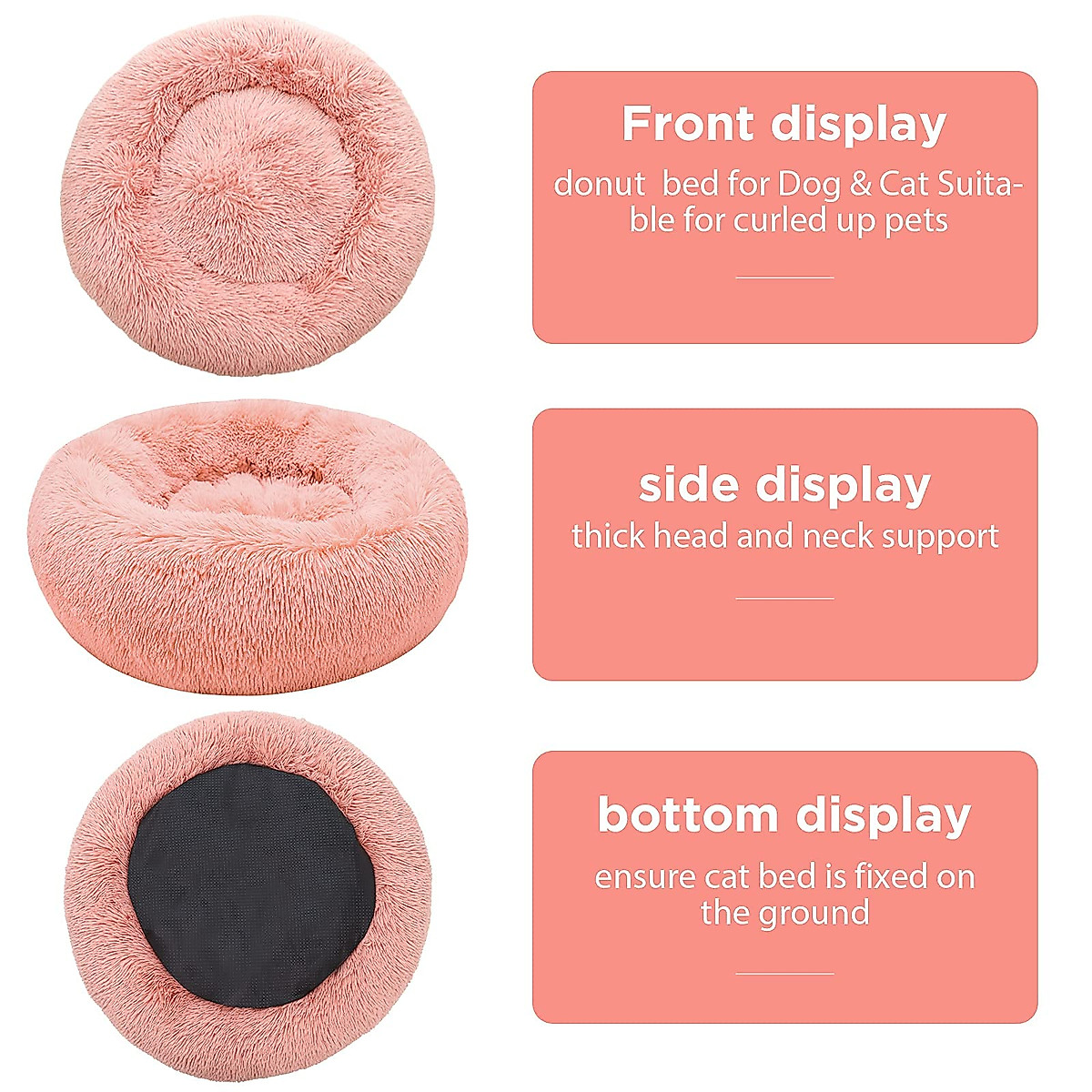 WAYIMPRESS Calming Dog Bed for Small Dog&Cat,Comfy Self Warming Round Dog Bed with Fluffy Faux Fur for Anti Anxiety and Cozy (20 x 20 Inch, Pink)