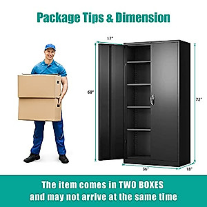 INTERGREAT Black Metal Storage Cabinet Doors,72" Locking Steel Storage Cabinet with Shelves, Tall Metal Cabinet Lockable Steel Cabinets for Home Office, Garage