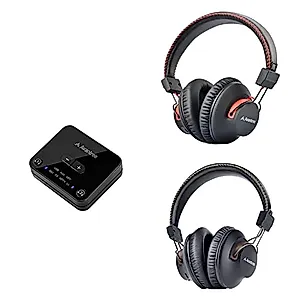 Avantree HT4189 & AS9, Bundle - Wireless Over-Ear Headphones for TV Sharing (2 Pack) & a Bluetooth Transmitter for Optical Digital Audio, RCA, 3.5mm AUX Port TVs, No Delay