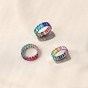 KIERA COUTURE Multicolored Princess Baguette Sterling Silver Band Ring Size 6 - Rainbow