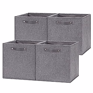 Bidtakay Cube Storage Baskets Large Storage Bins 4 Pack Cube Storage Organizer 13x13 Inches Stackable Cube Bins with Handle Grey Fabric Box for Closet Organizers Storage Shelves Home Office Nursery