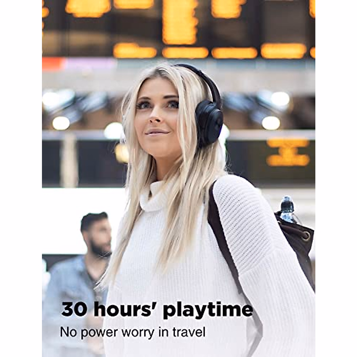 Qisebin Active Noise Cancelling Headphones, SE7 Bluetooth Headphones with Microphone Deep Bass Wireless Headphones Over Ear, Comfortable Protein Earpads, 30 Hours Playtime for Travel/Work, Black