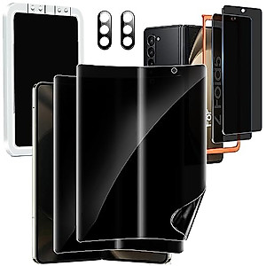 [6-in-1] Milomdoi for Samsung Galaxy Z Fold 5 Privacy Screen Protector [2 Pack Inside and 2 Pack Front] With 2 Pack Tempered Glass Camera Lens Protector with Mounting Positioner Accessories No bubbles