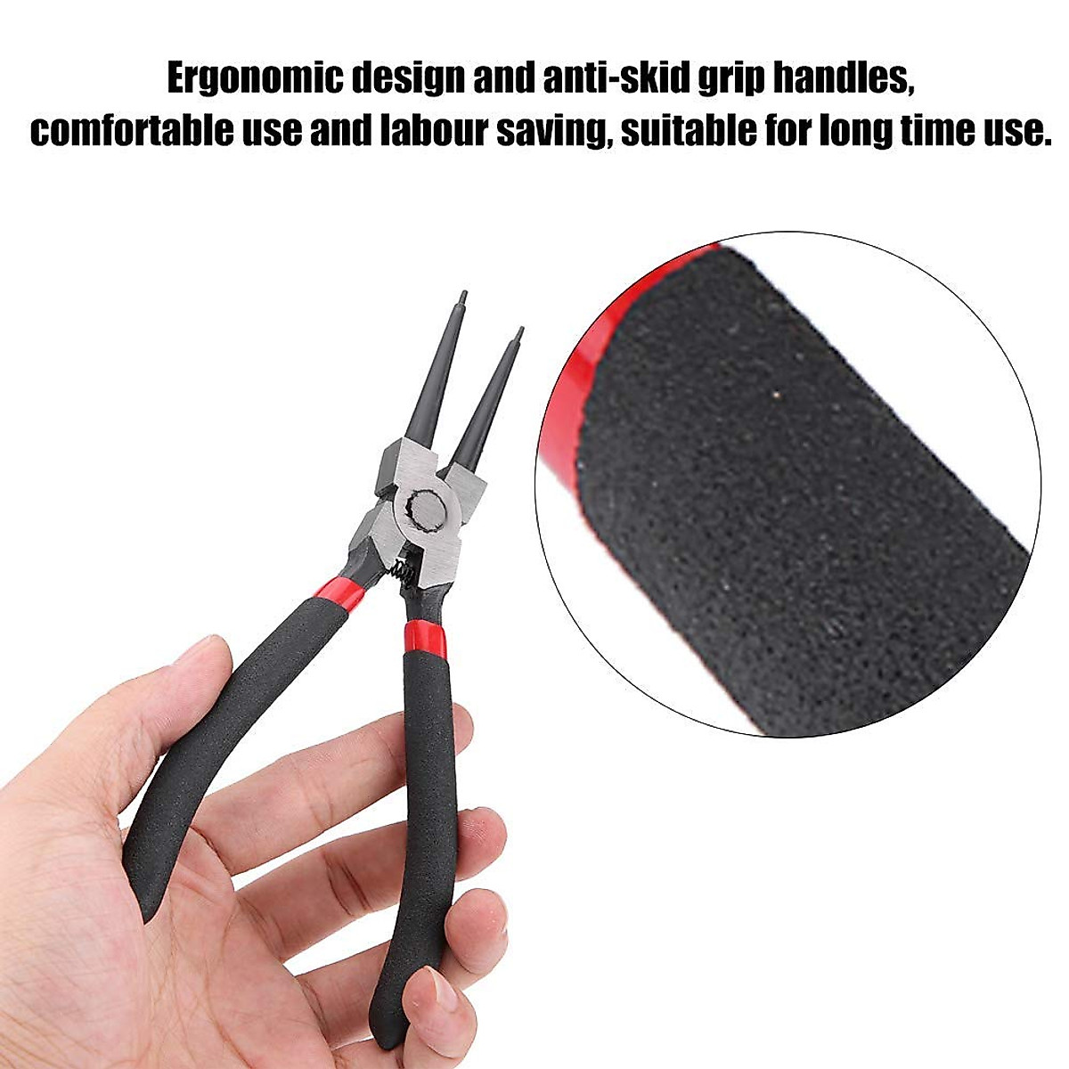 Snap Ring Pliers Set, 4-Piece Heavy Duty Circlip Pliers Set 7-inch Internal/External Circlip Pliers Kit with Straight/Bent Jaw for Ring Remover Retaining and Remove Hoses