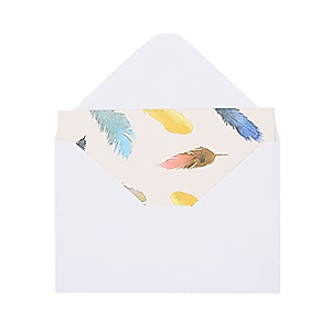 Blank Bird Greeting Stationary Cards with Envelopes, Watercolor Feather (4x6 In, 48 Pack)