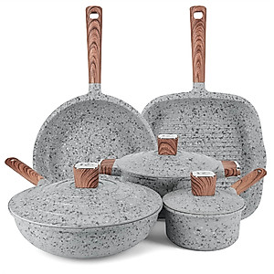 Phantom Chef 9.5" Frypan die-cast Aluminum with Granite Finish | PFOA Free | Nonstick Skillet | Induction Compatible | Egg-Omelet Frying Pans | Cookware Chef's Pan | Dishwasher and Oven Safe (Beige)