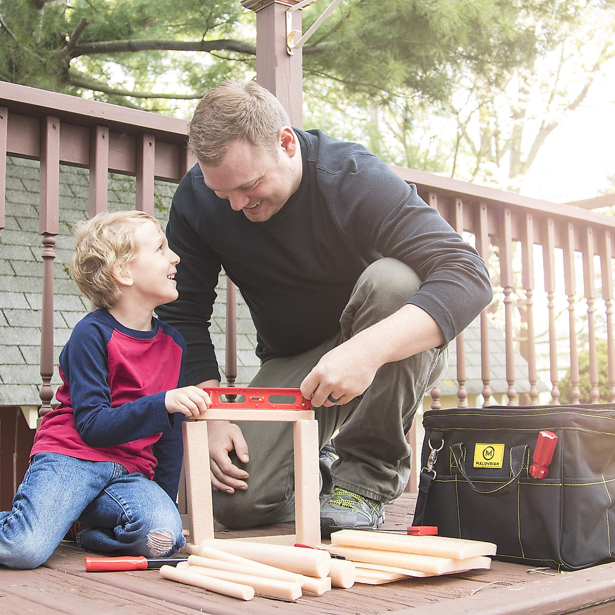 MALUVRIAN Educational Toys Building Toys - Plastic Tools - Kid Toys STEM Toys for Boys and Girls - Real Tool Bag Construction Toys Arts and Crafts Foam Wood Pretend Play Creative Toys Kids Tool Set