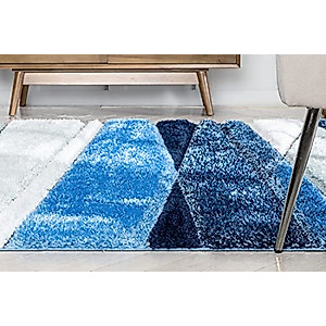 Well Woven Aphollo Light Blue Triangles Geometric Thick Soft Plush 3D Textured Shag Area Rug 8x10 (7'10" x 9'10")