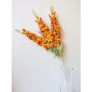Suandsu 3pcs Artificial Delphinium Ajacis Flowers Fake Violet Silk Flower Table Kitchen Home Garden Party Wedding Decoration Orange