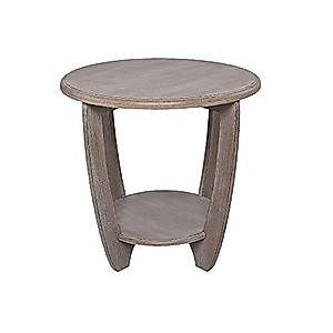 COZAYH Rustic Farmhouse end Table with Storage Shelf, French Country Accent Side Table for Family, Dinning or Living Room, Small Spaces, Modern, Round, Vintage Grey Finish.