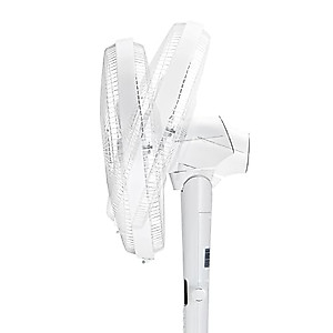 Amazon Basics 16-Inch 12-Speed Pedestal Floor Fan, Standing Fan for Home, with Oscillating Dual Blades, Remote Control, Ultra Quiet and Energy-Efficient DC Motor, Timer, Tilted Head, White