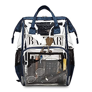 Heavy Duty Clear Backpack Transparent PVC Plastic Bookbag See Through Backpacks for School,Stadium,Security,Concert (Navy blue)