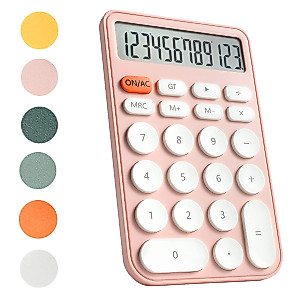 AOAILION Standard Calculator 12 Digit with Large LCD Display and Round Button Candy Color Calculator Portable for Office, Home, School (Pink)