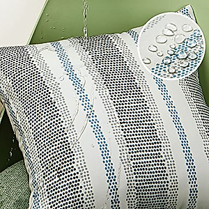 Black and White Outdoor Waterproof Striped Throw Pillow Covers 18x18 Inch Set of 2 Grey Blue Spot Decor Pillow Covers for Patio Funiture Garden Living Room