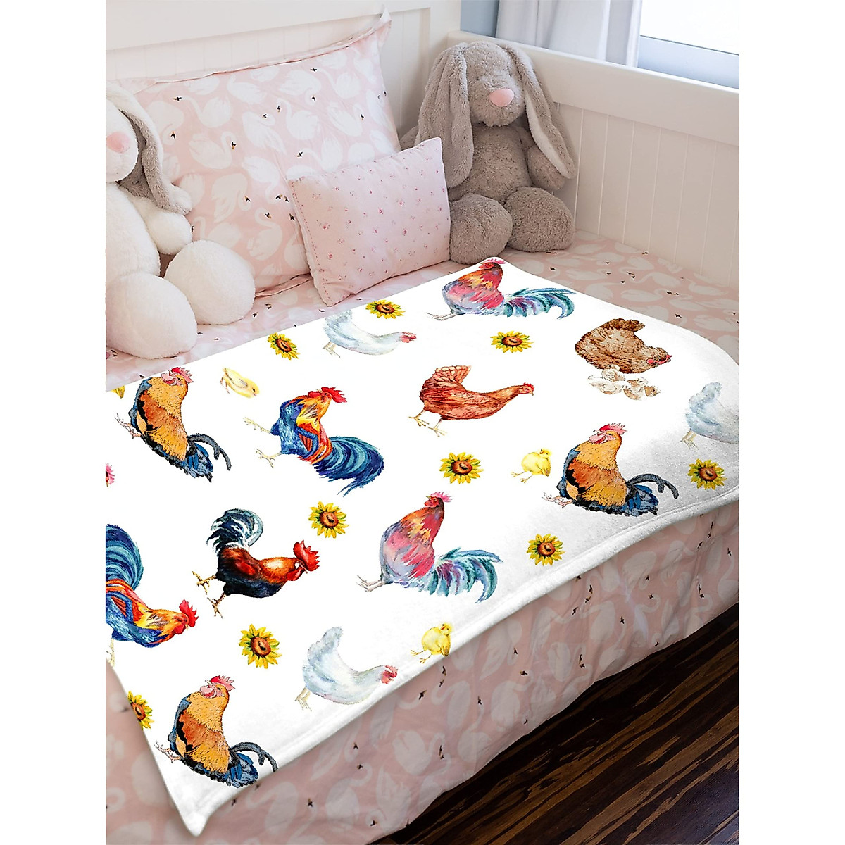 Aozyhug Chicken Blanket Sunflower Rooster Chickens Blanket Chicken Stuff Swaddle Blanket Girl Chicken Themed Gifts Toddler Baby Blankets for Crib Stroller (30"x40" Inches)