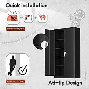 Atripark Metal Storage Cabinet with Lock, Lockable Garage Tool Doors and Shelves, Tall Steel for Garage, Heavy-Duty Black File Home Office, Gym, School 72*36*18 INCH