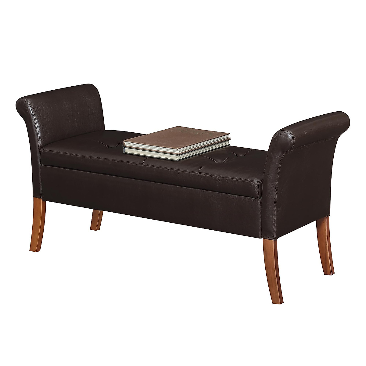 Convenience Concepts Designs4Comfort Garbo Upholstered Modern Ottoman Living Room, Sitting, Storage Bench with Seating for Entryway, 51.25", Espresso Faux Leather