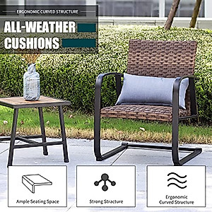 3 Pieces Patio Furniture Set,Outdoor Bistro Set,C-Spring Dining Chairs with Washable Cushion,Conversation Furniture for Garden Poolside Balcon,4D Air Fiber Cushion,Premium Rattan,400lbs Capacity