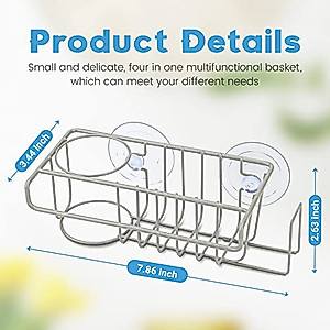 shenee Sponge Holder for Kitchen Sink, Kitchen Sink Caddy, Kitchen Sink Sponge Holder,Kitchen Sink Organizer,Kitchen Sponge Holder 4 in 1 (Silver)