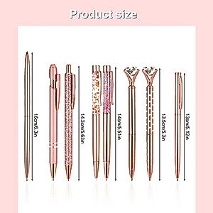 TOYMIS 8pcs Rose Gold Ballpoint Pen, Crystal Metal Rose Gold Pens Black Ink Fine Point Tip Diamond Pens Rose Gold Glitter Ballpoint Pens for Wedding Home School Office Supplies