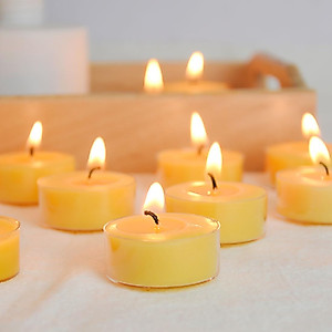 Pure Beeswax Tealight Candles | 50 Pack Natural Unscented Beeswax Candles, Long Burning 4+ Hours Clean Burning, Yellow