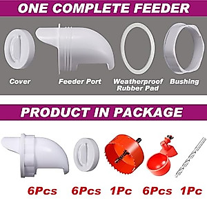 No Waste Chicken Feeder and Waterer,with Rat Stopper Caps,6 Ports 6 Chicken Water Cups and Hole Saw,DIY Poultry Feeder Port Gravity Automatic Fed Kit for Buckets,Barrels,Bins,Troughs