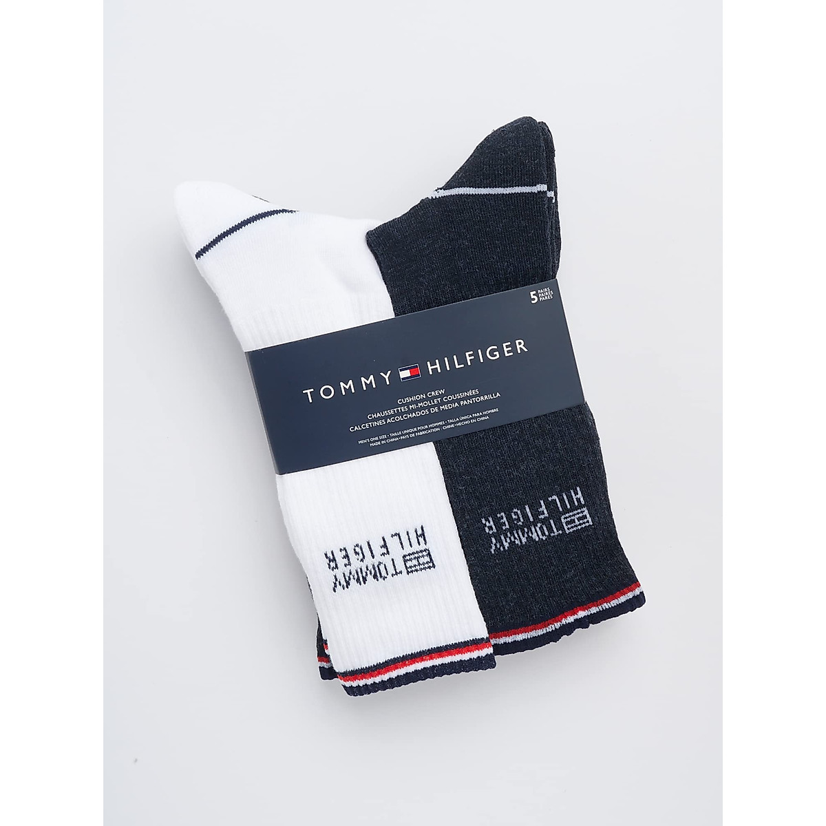 Tommy Hilfiger Men's Athletic Socks - Cushioned Crew Socks (5 Pack), Size 7-12, White Assorted