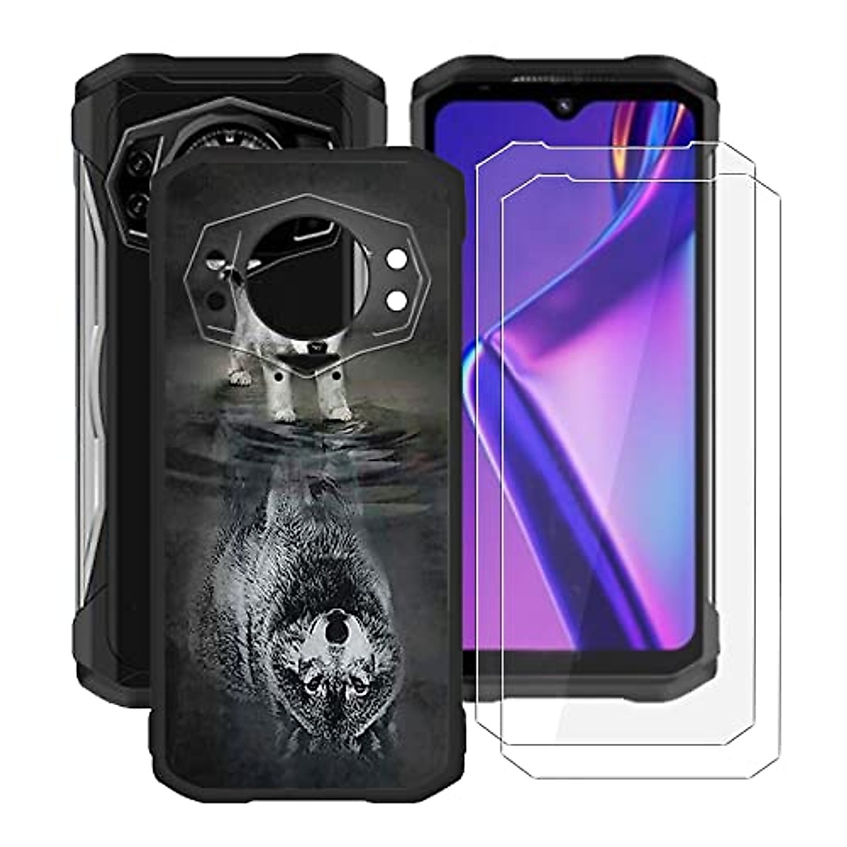 Case for Doogee S98 (6.30") with [2 X Tempered Glass Screen Protector], HHUAN Black Soft Silicone Anti-Scratch Shell TPU Bumper Phone Cover for Doogee S98 - Reflection