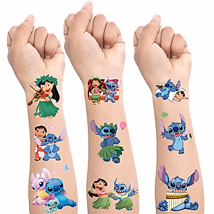 8 Sheets Temporary Tattoos Stickers For Lilo and Stitch, Lilo Birthday Party Supplies Decorations Party Favors, Gifts for Boys Girls School Classroom Rewards