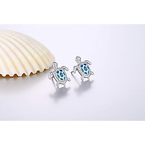 PUPILLEMON Blue Opal Sea Turtle Earrings Fine Jewelry for Women Gifts