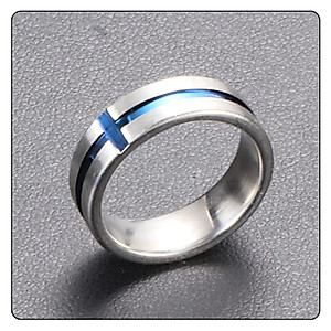 Fusamk Fashion Blue Epoxy Stainless Steel Cross Band Ring(Steel(9))