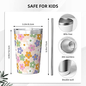 Colorful Floral Flowers Pattern - 12oz Coffee Tumbler Insulated Tumblers Iced/Thermo Coffee Mug Cup Gifts for Women Men Couples Car Party Office