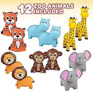 ArtCreativity Vinyl Zoo Animals, Pack of 12 Assorted Squeezable Toys, Safari Birthday Party Favors for Kids, Fun Bath Tub and Pool Toys for Children, Educational Learning Aids for Boys and Girls