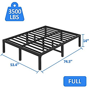 FUIOBYVV Full Size Bed Frame, 14 Inch Heavy Duty Metal Platform Bed Frame Full Support Up to 3500 lbs, No Box Spring Needed/No Shaking/Steel Slat Support/Noise Free/Easy Assembly