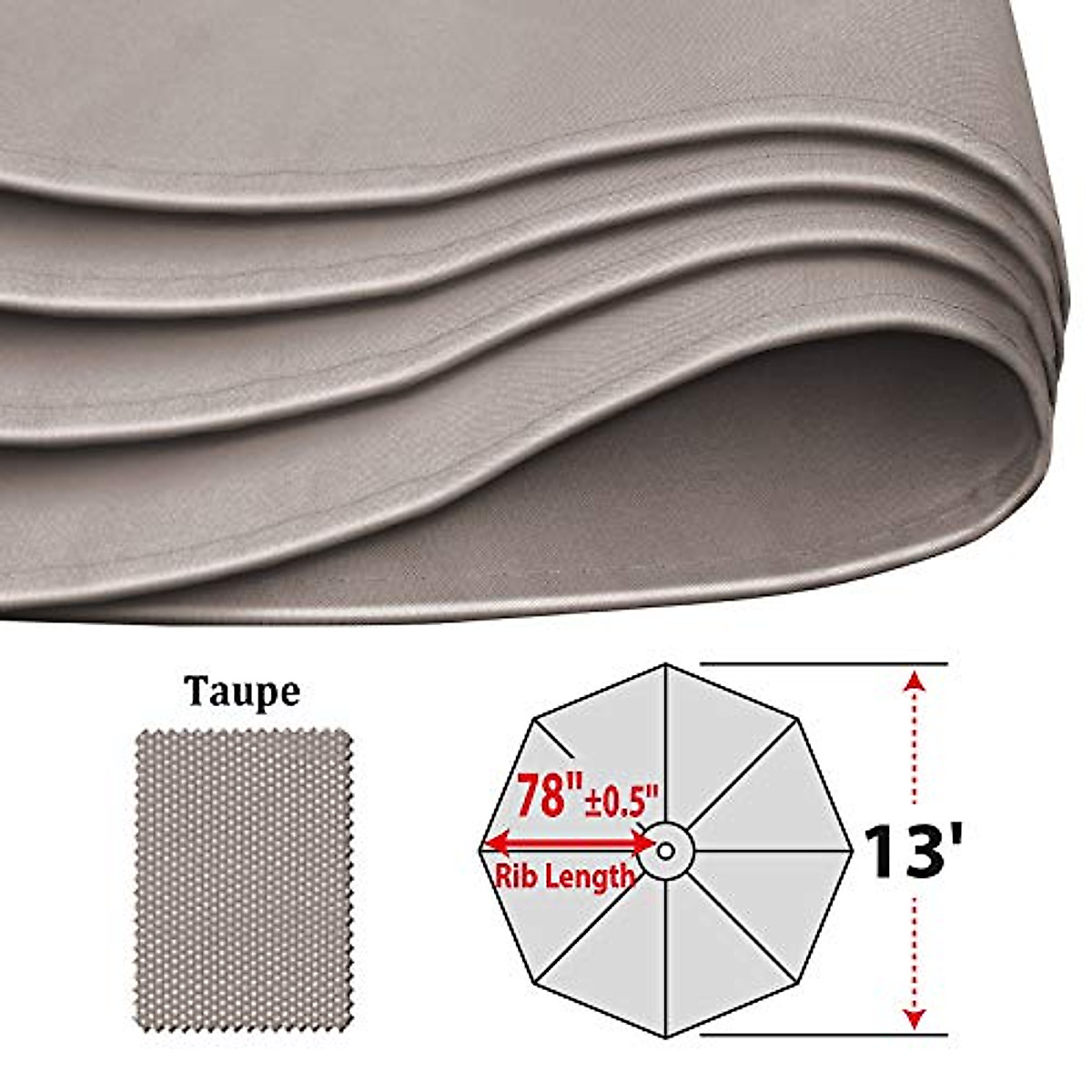 BenefitUsa Umbrella Cover Canopy 13ft 8 Rib Patio Replacement Top Outdoor-taupe