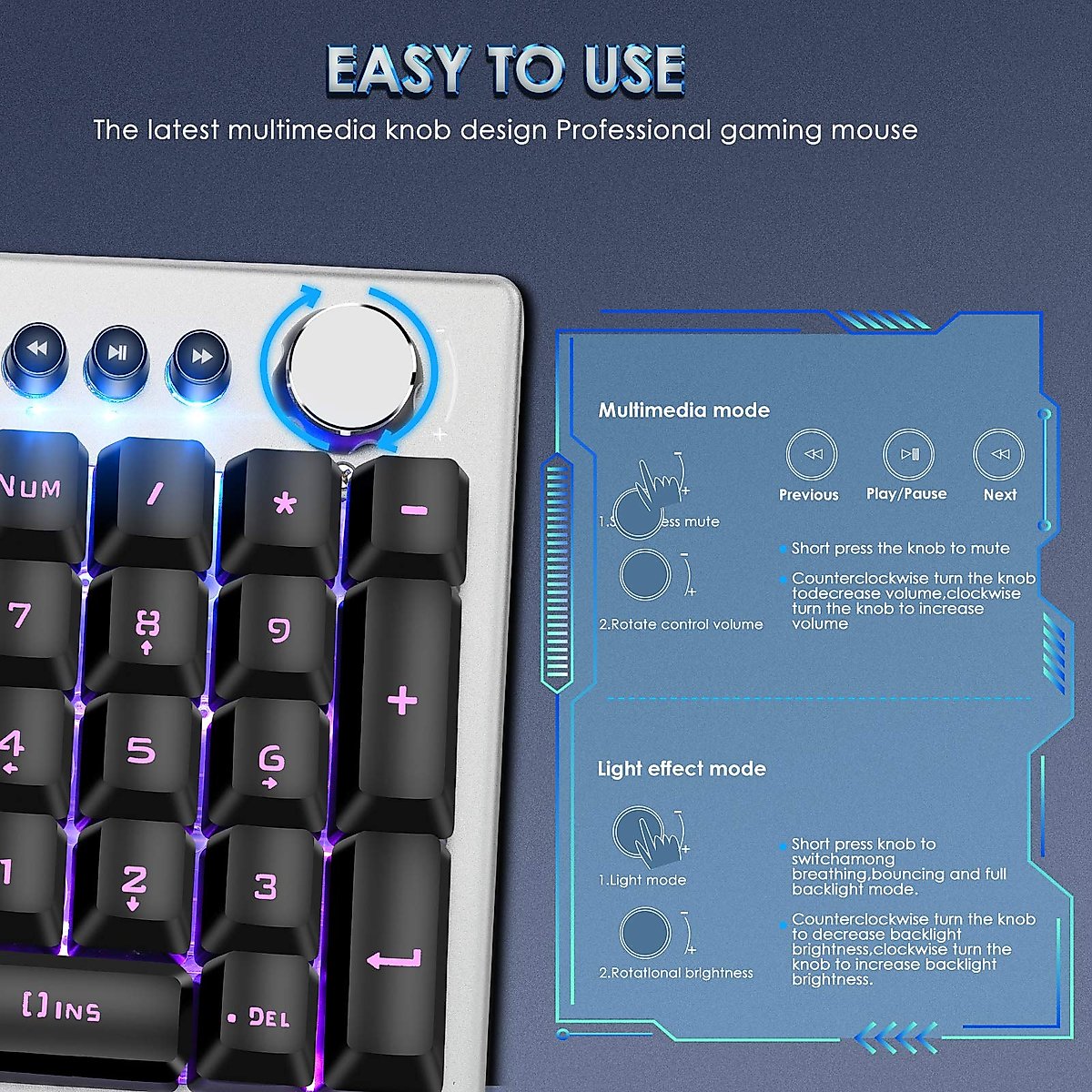 Beastron RGB Backlit Gaming Keyboard with Mouse Combo and Mouse pad, Multimedia Keyboard Knob,Mechanical Feel USB Wired Keyboard for Windows PC