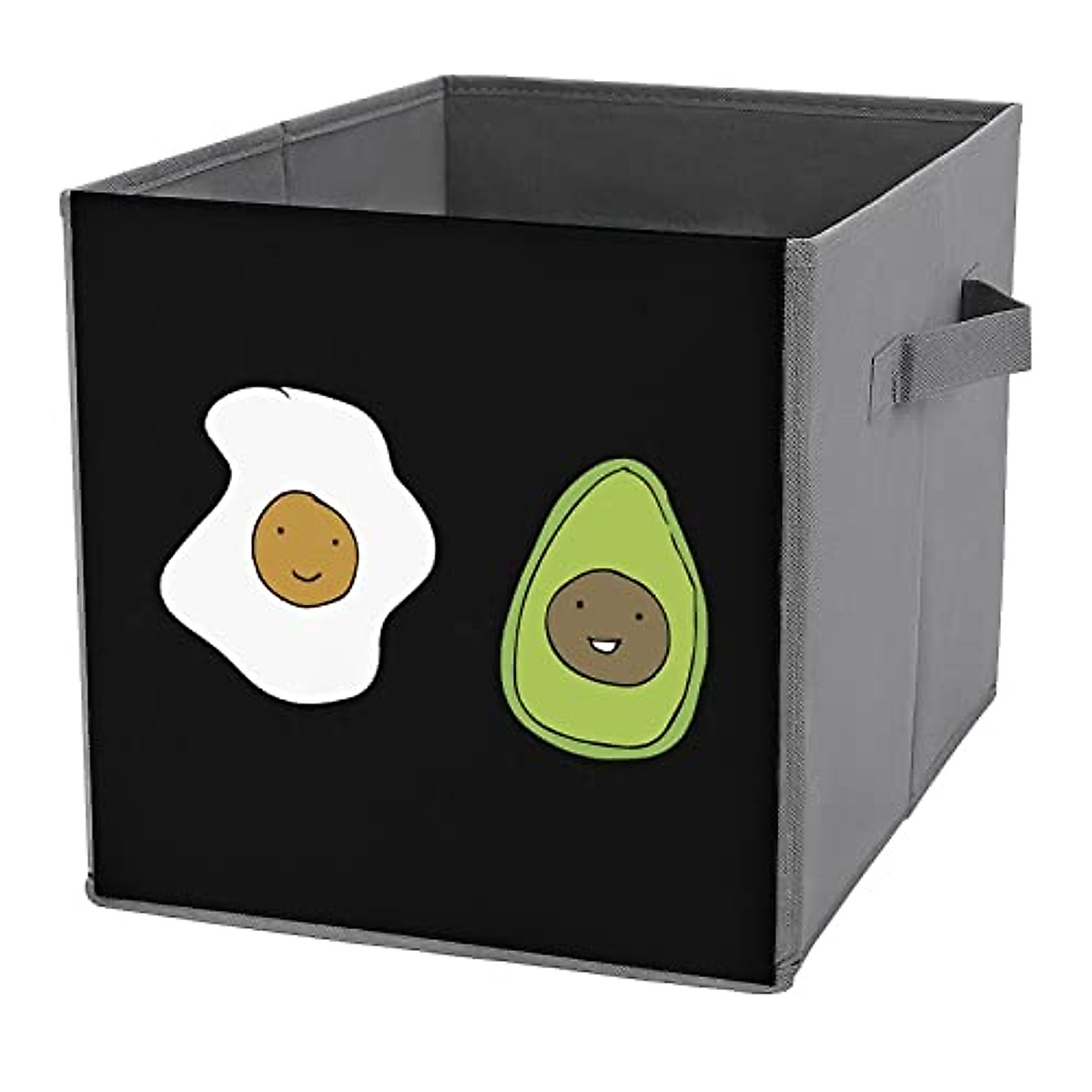 Egg and Avocado Friends PU Leather Collapsible Storage Bins Canvas Cube Organizer Basket with Handles