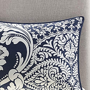 Madison Park Vienna Sateen Cotton Comforter Set, Breathable, Soft Cover, Trendy, All Season Down Alternative Cozy Bedding with Matching Shams, King, Indigo 7 Piece