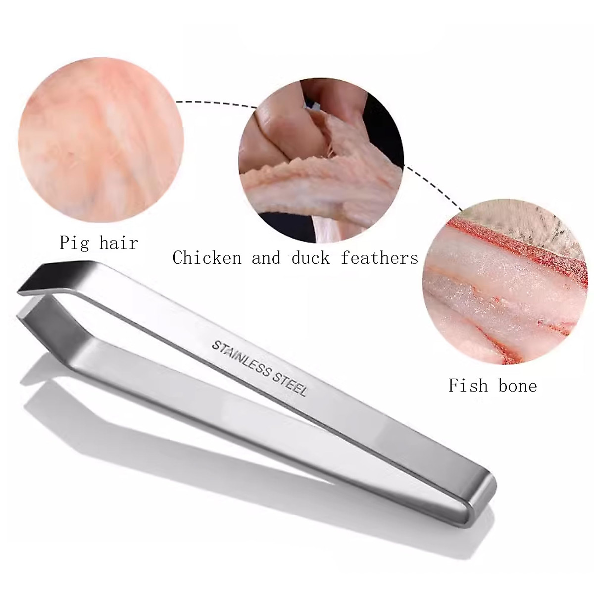 2 Pieces Fish Bone Tweezers, Stainless Steel Flat and Slant Tweezers Pliers Remover Tool (4.6")