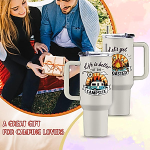 Uibunoo Gift Idea for Campers, Life Is Better at the Campsite Tumbler with Handle, 40 Oz Stainless Steel Camp Tumbler, Camper Gifts for Campers Women Men, Camping Lovers, Camp Gift for Birthday