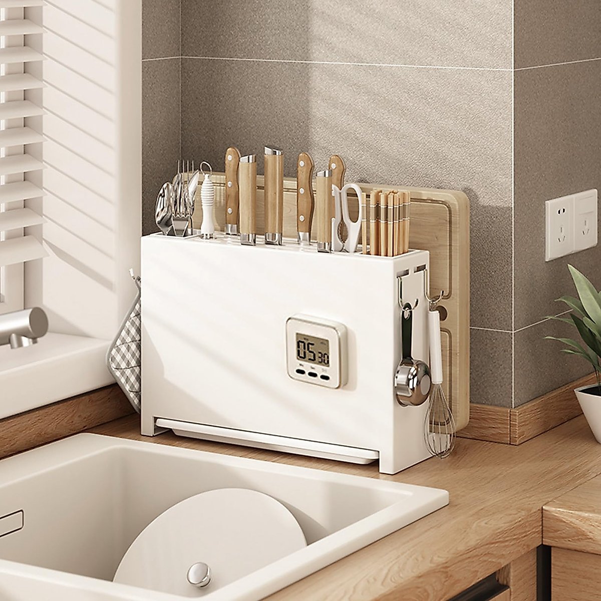 Universal Knife Block Holder with Slots for Scissors and Sharpening Rod Space Saver Knives Storage Stand Display without Knives Unique Slot Design to Blade