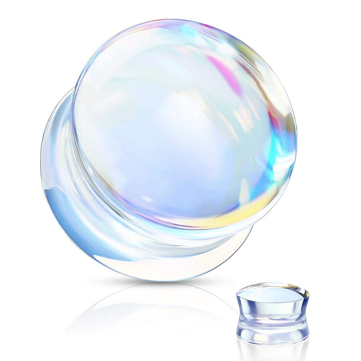 Pierced Owl Iridescent Glass Double Flared Saddle Plug Gauges, Sold as a Pair (8mm (0GA))