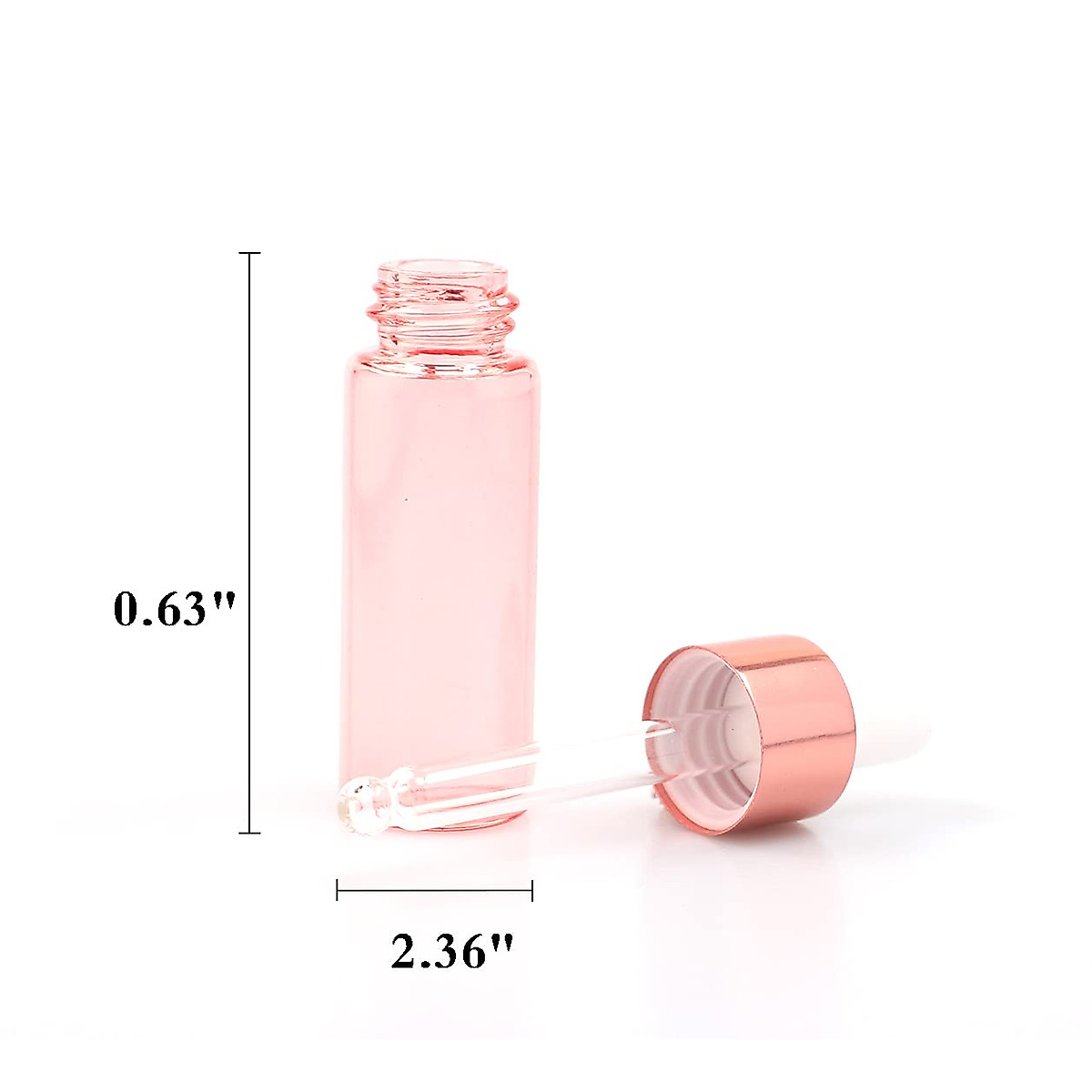 Furnido 35 Pack,1/6 oz(5ml) Pink Essential Oils Dropper Bottle,Empty Glass Sample Vials with Glass Tube,Rose-Golden Caps For Travel,Perfume Aromatherapy Liquid Container-Dropper&Funnel Included