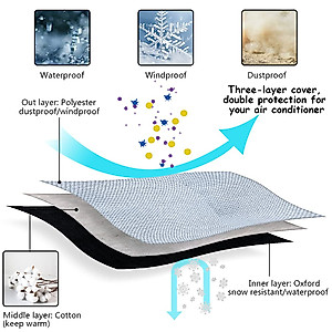 Indoor Air Conditioner Cover,Small AC Unit Window Cover for Inside Double Insulation with Elastic Drawstring 17L x 13H x 3.5D inches Grey