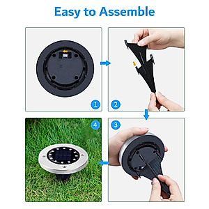 Biling Solar Outdoor Lights 12 Pack, Bright 12 LEDs Solar Ground Lights Waterproof, Flat Pathway Lights Solar Powered for Yard Walkway Garden Driveway (White)