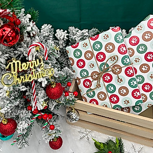Dtiafu Paw Print Wrapping Paper - 10 Sheet Funny Christmas Dog Cat Paw Gift Wrap for Holiday Birthday Baby Shower