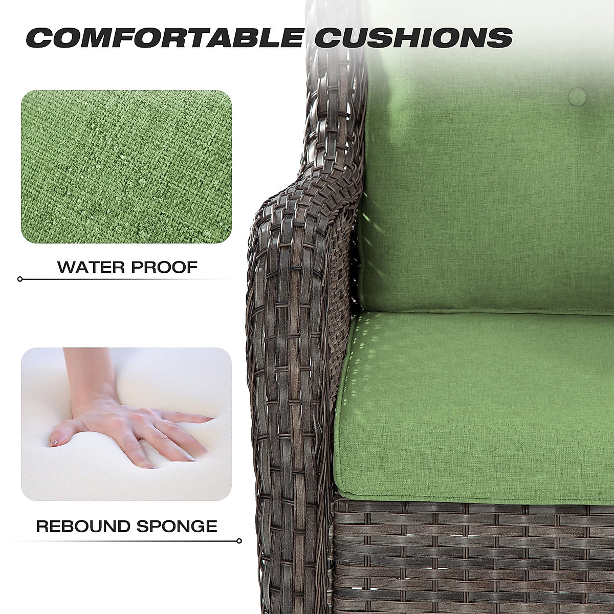 Joyside Outdoor Wicker Chair Rattan Patio Dining Chairs Set of 2 PE Wicker Patio Chairs with 4inch Seat Cushions Outdoor Patio Seating Chair for Garden, Backyard Deck(Mixed Grey/Green)