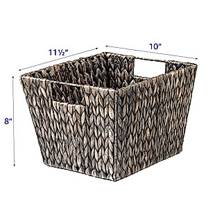 11.5" Hyacinth Storage Basket with Handles, Rectangular, by Trademark Innovations (Set of 4, Taupe)