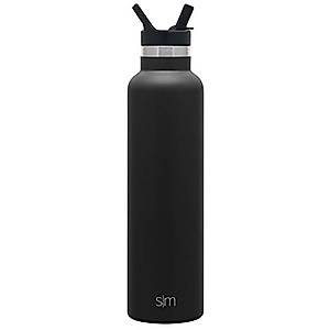 Simple Modern Water Bottle with Narrow Mouth Straw Lid Metal Thermos Vacuum Insulated Stainless Steel l Reusable Leak Proof BPA-Free Flask | Ascent Collection | 24oz, Midnight Black